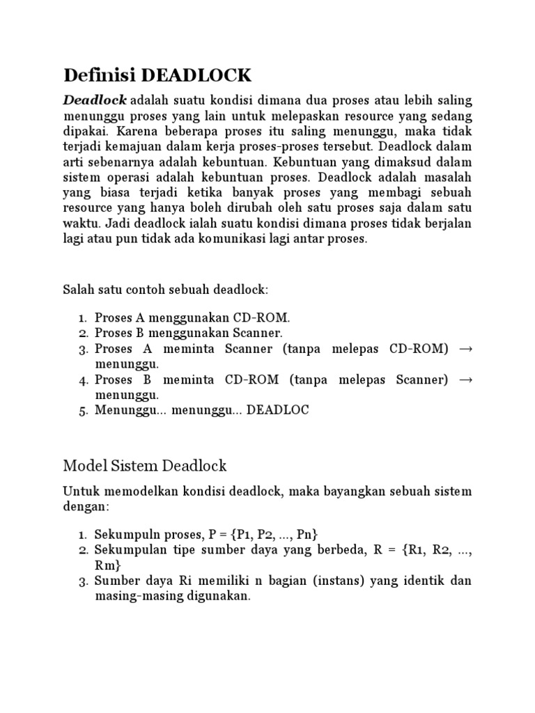 Definisi dan Contoh Deadlock | PDF