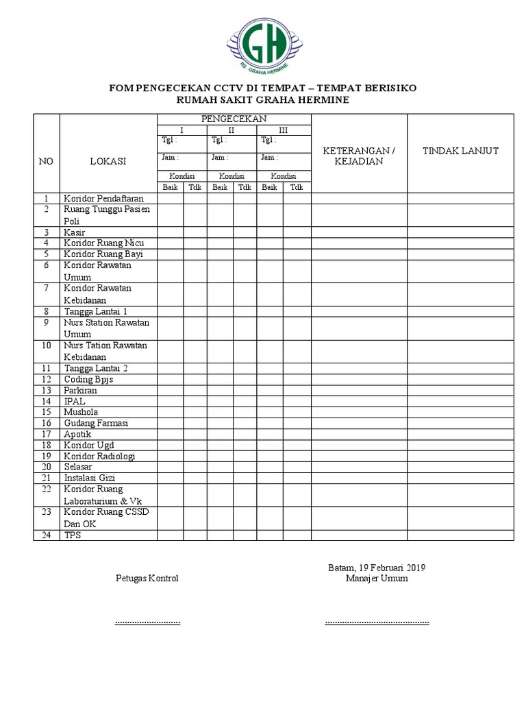 Form Laporan Pengecekan CCTV | PDF