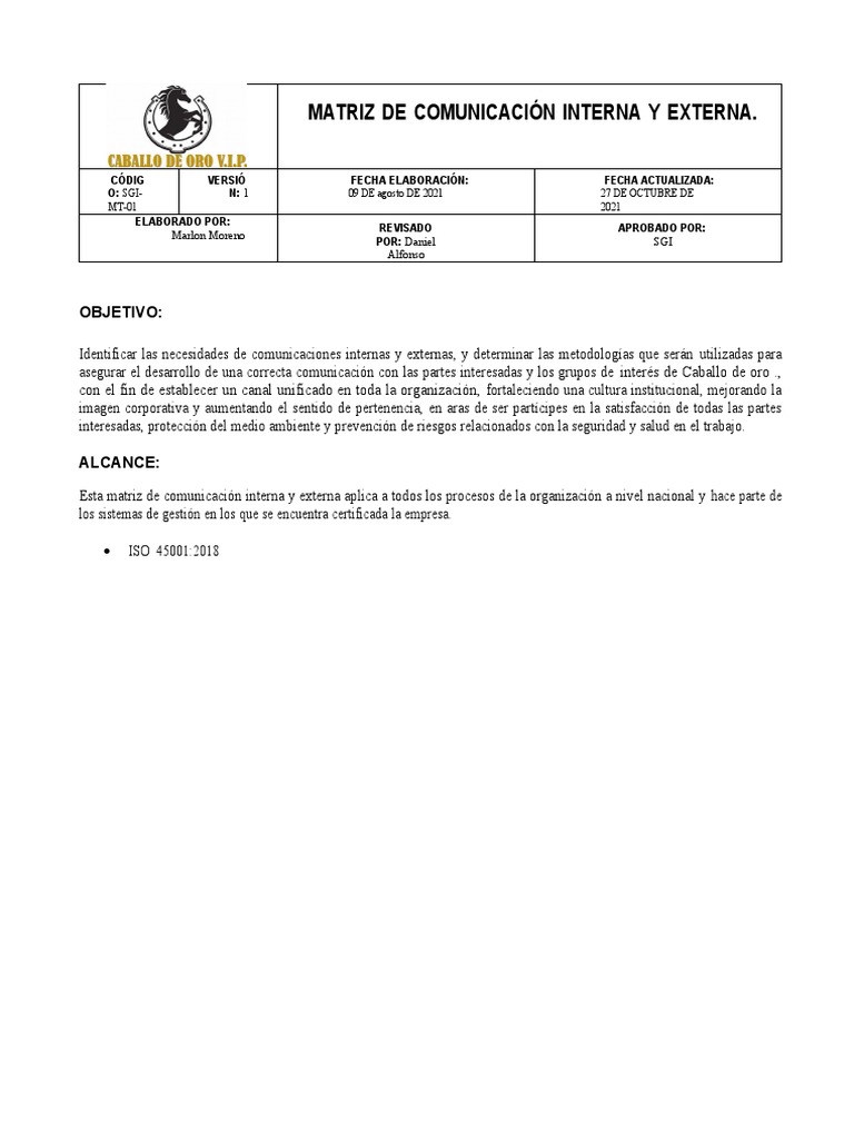 Matriz-de-Comunicacion-interna-y-externa LLL | PDF | Logística ...