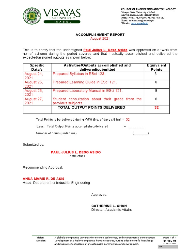 Sample Accomplishment Report | PDF | Science And Technology