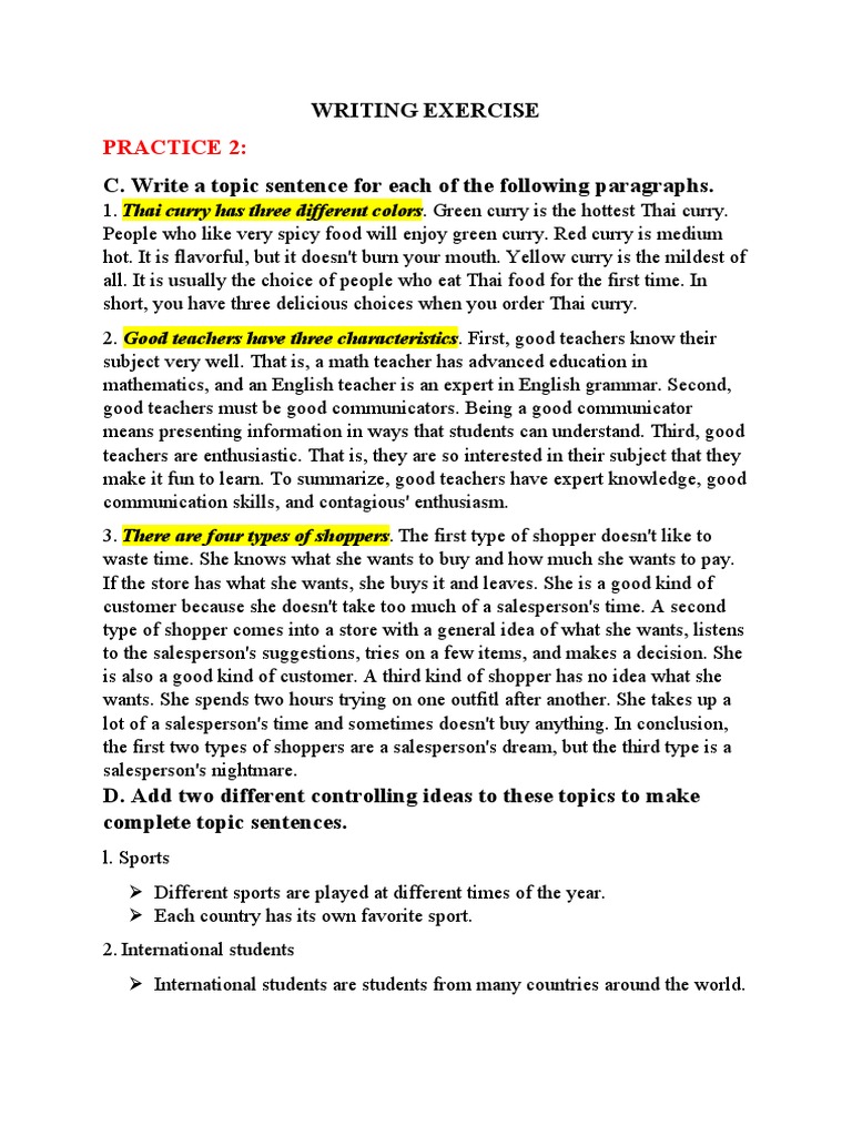 Practice 2:: Writing Exercise | PDF | Thai Cuisine | Communication