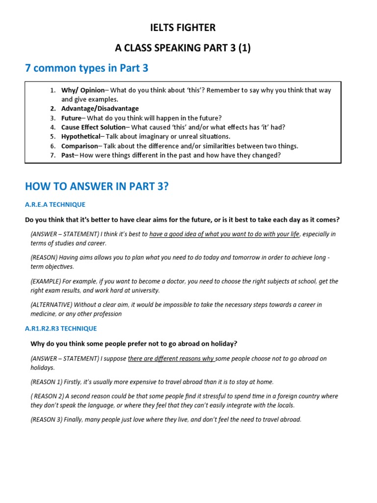 A Class Speaking PART 3 Unit 1 New | PDF | Reason | Neuropsychological ...