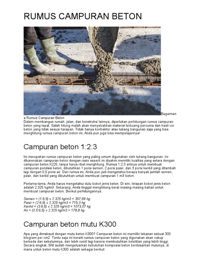 Rumus Campuran Beton K225 dan K300 | PDF