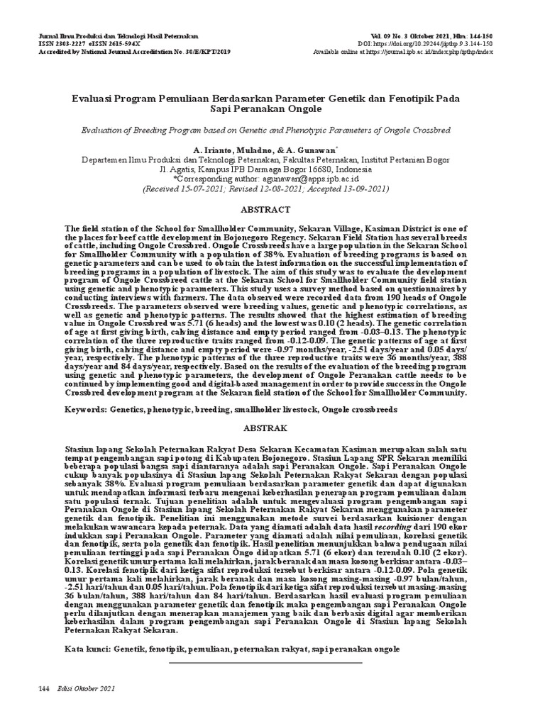 Evaluasi Program Pemuliaan Berdasarkan Parameter Genetik Dan Fenotipik ...