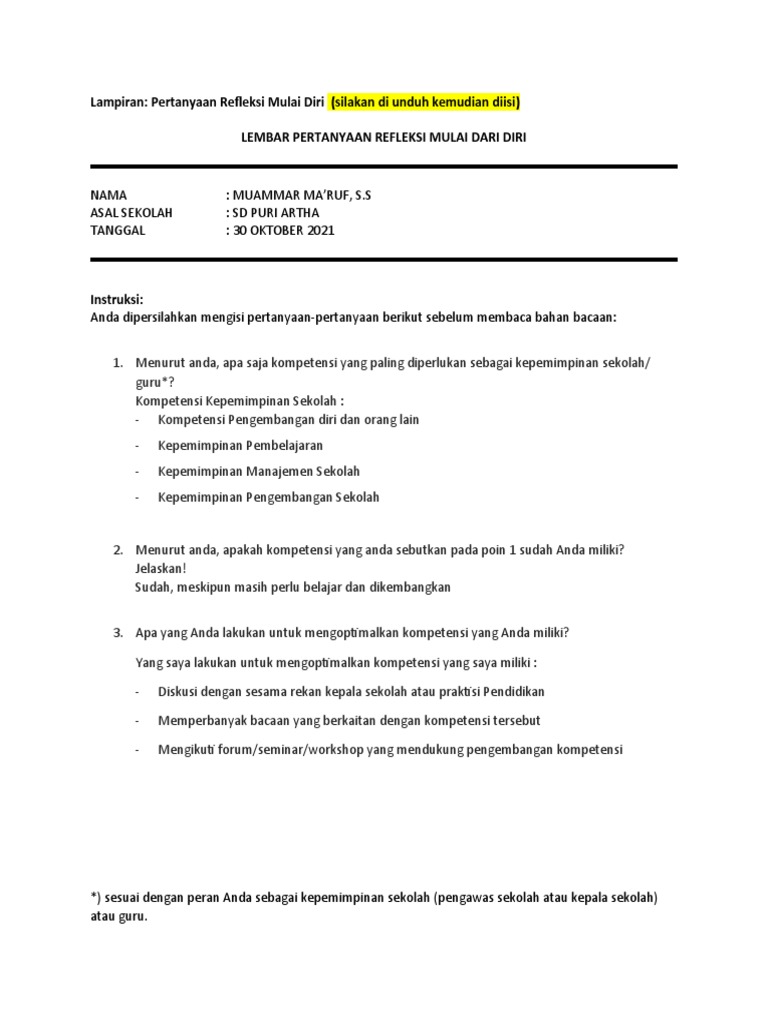 Lk Pertanyaan Refleksi Mulai Dari Diri Pdf