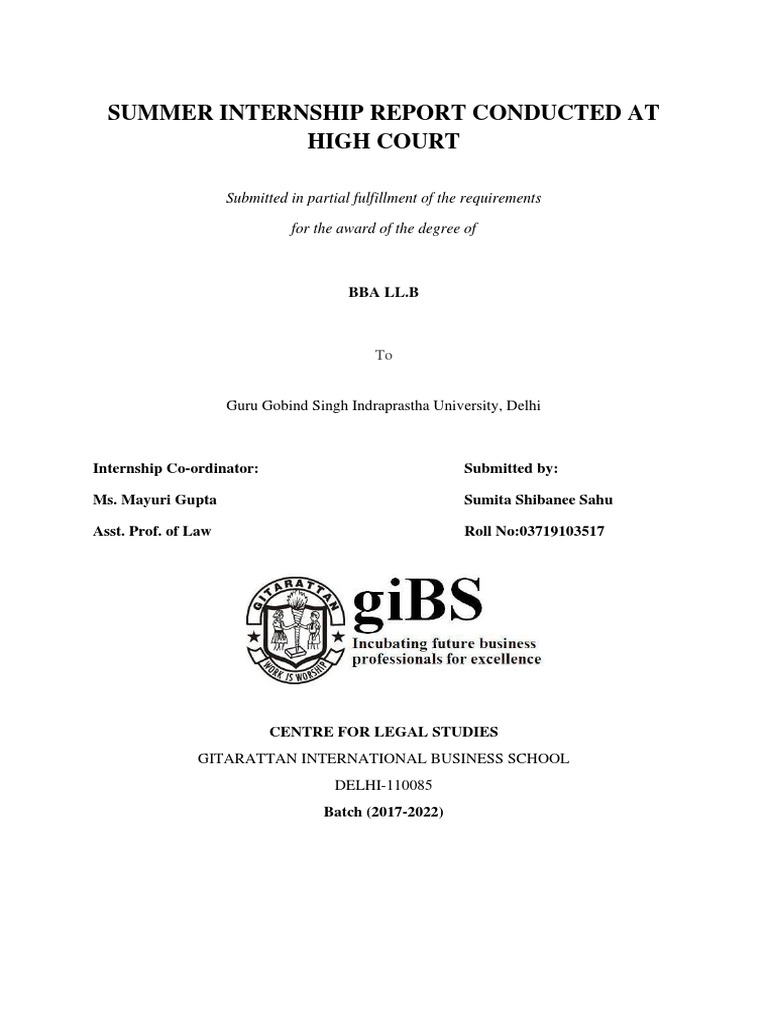 High Court Internship Report | PDF | Constitutional Law | Separation Of ...