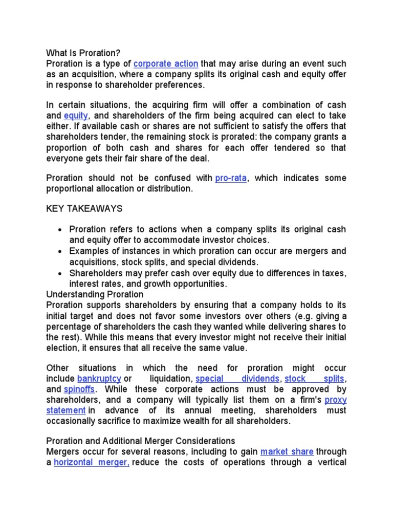 H What Is Proration | PDF | Stocks | Mergers And Acquisitions