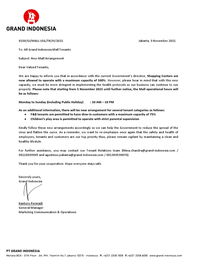 LETTER TO TENANT MALL - New Mall Arrangement | PDF | Public Sphere ...
