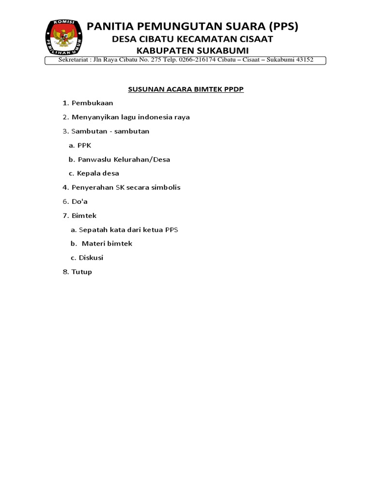 Susunan Acara Bimtek PPDP | PDF