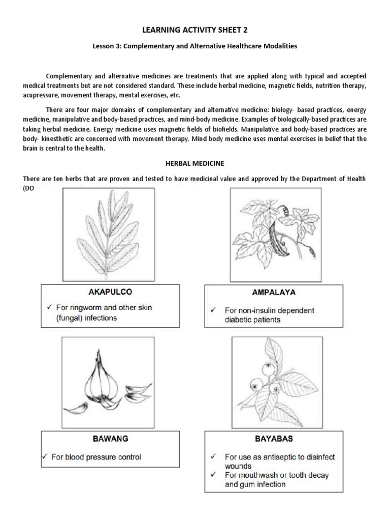 Learning Activity Sheet 2: Lesson 3: Complementary and Alternative ...