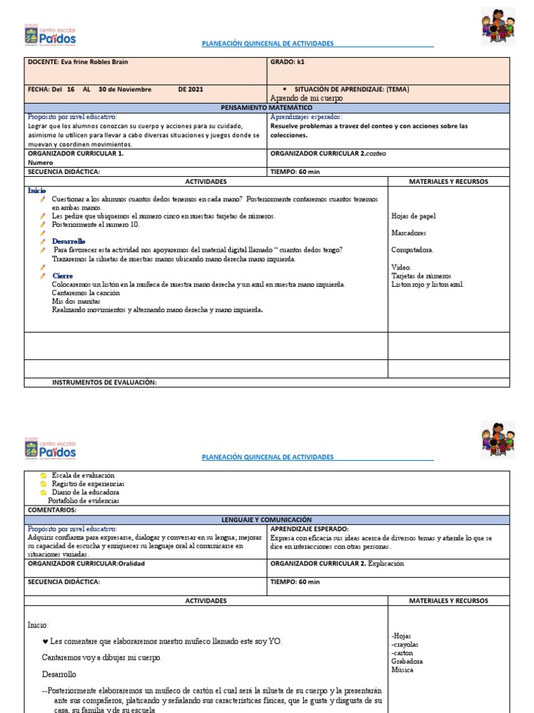 Planeacion Del 16 Al 30 de Noviembre | PDF | Aprendizaje | Evaluación