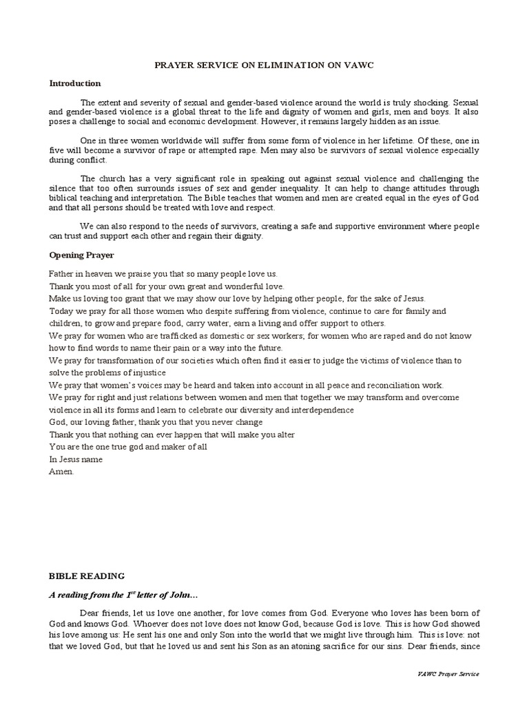 Prayer Service Vawc | PDF | Prayer | Woman