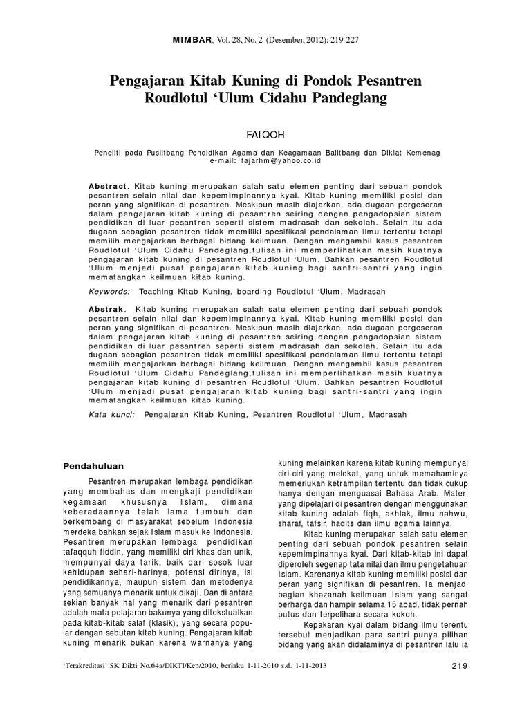 Pengajaran Kitab Kuning di Cidahu | PDF | Ilmu Sosial | Agama ...
