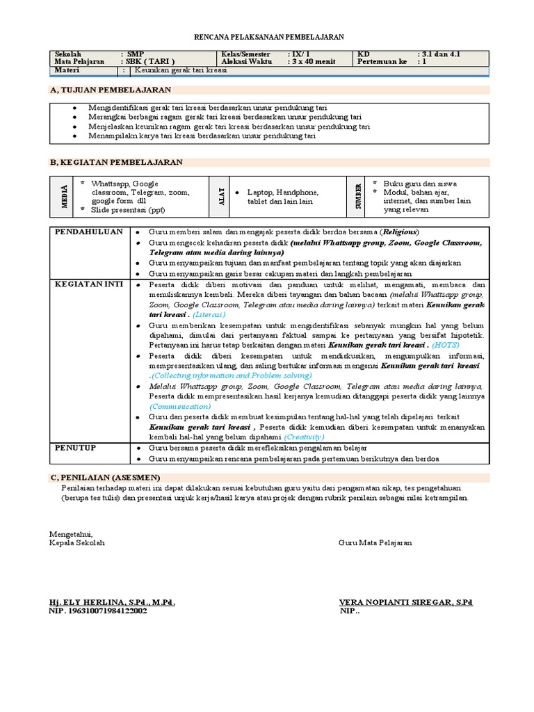 RPP Satu Pertemuan (Supervisi) | PDF