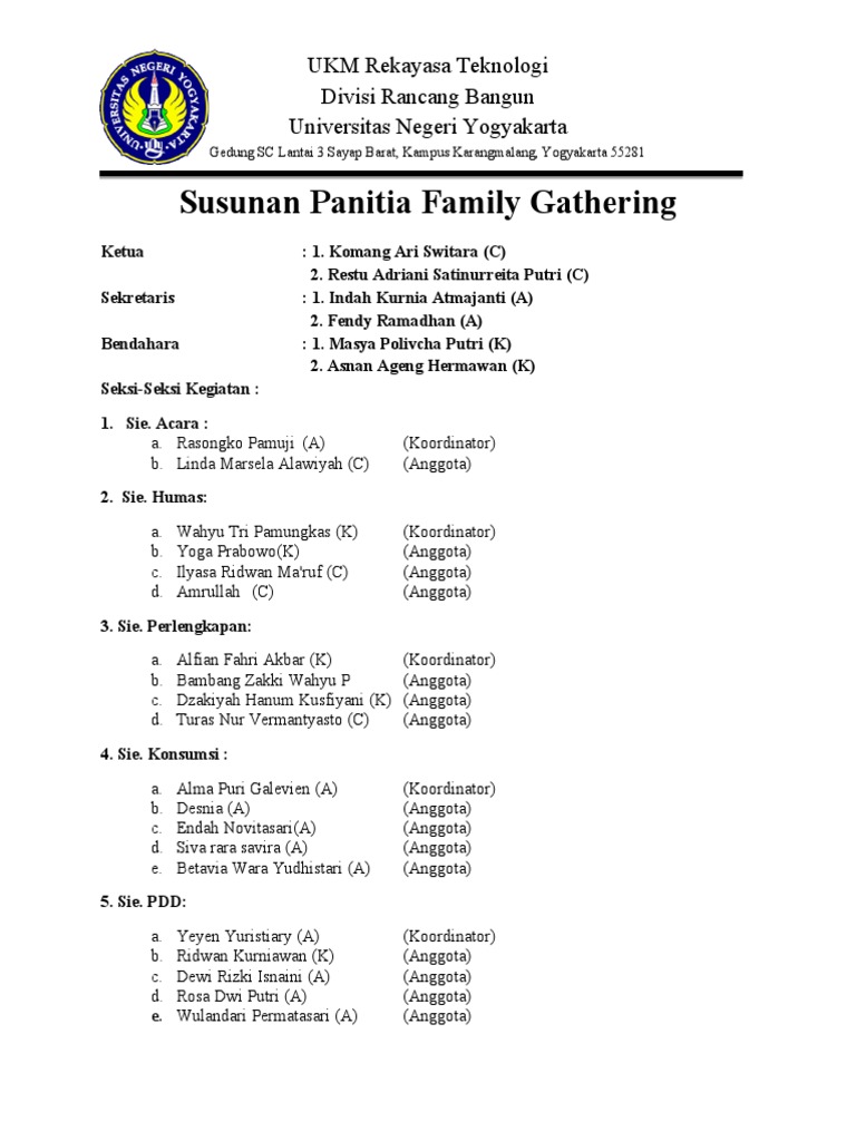 Susunan Panitia Family Gathering | PDF