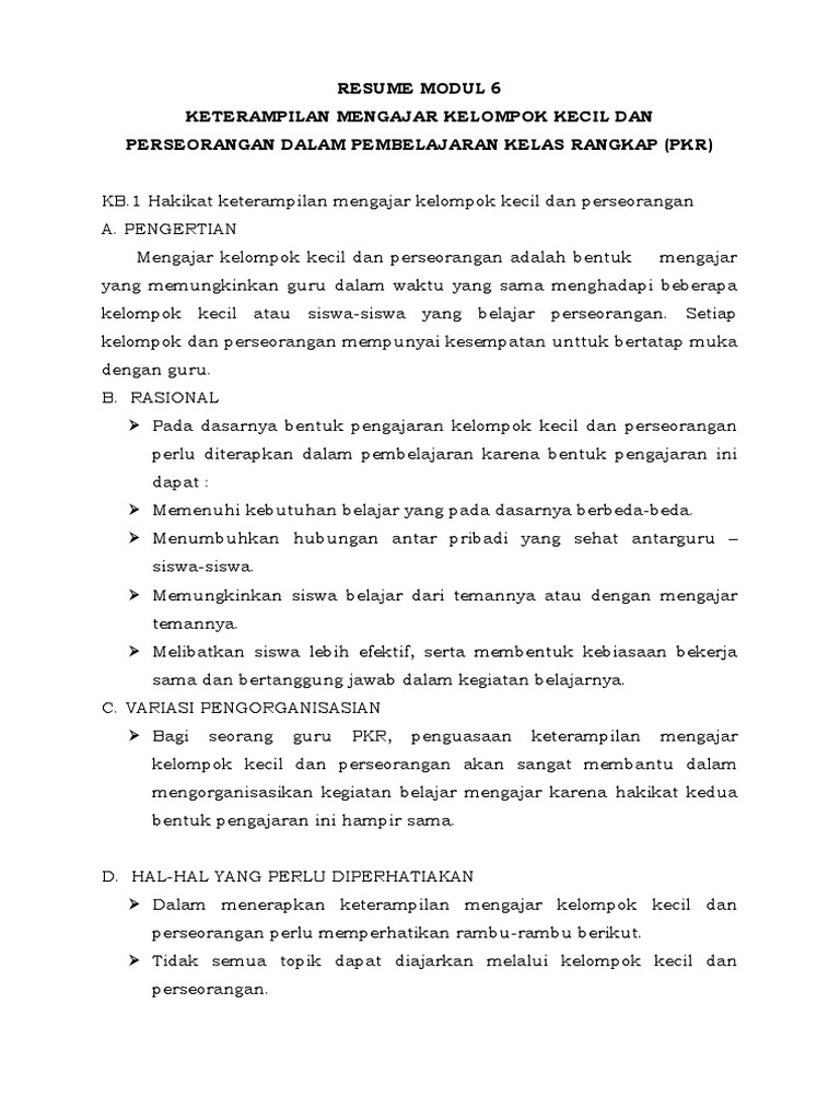 Tugas Kelompok Resume Modul 6 Pembelajaran Kelas Rangkap Fix | PDF
