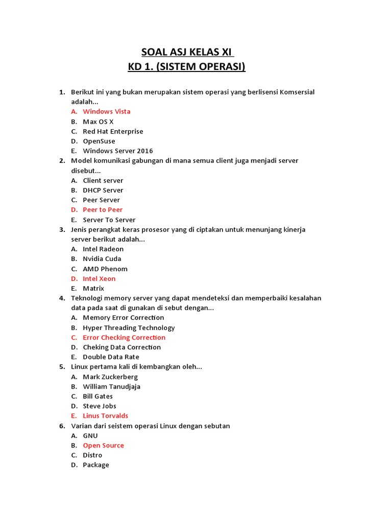 Soal Asj Kelas Xi TKJ | PDF