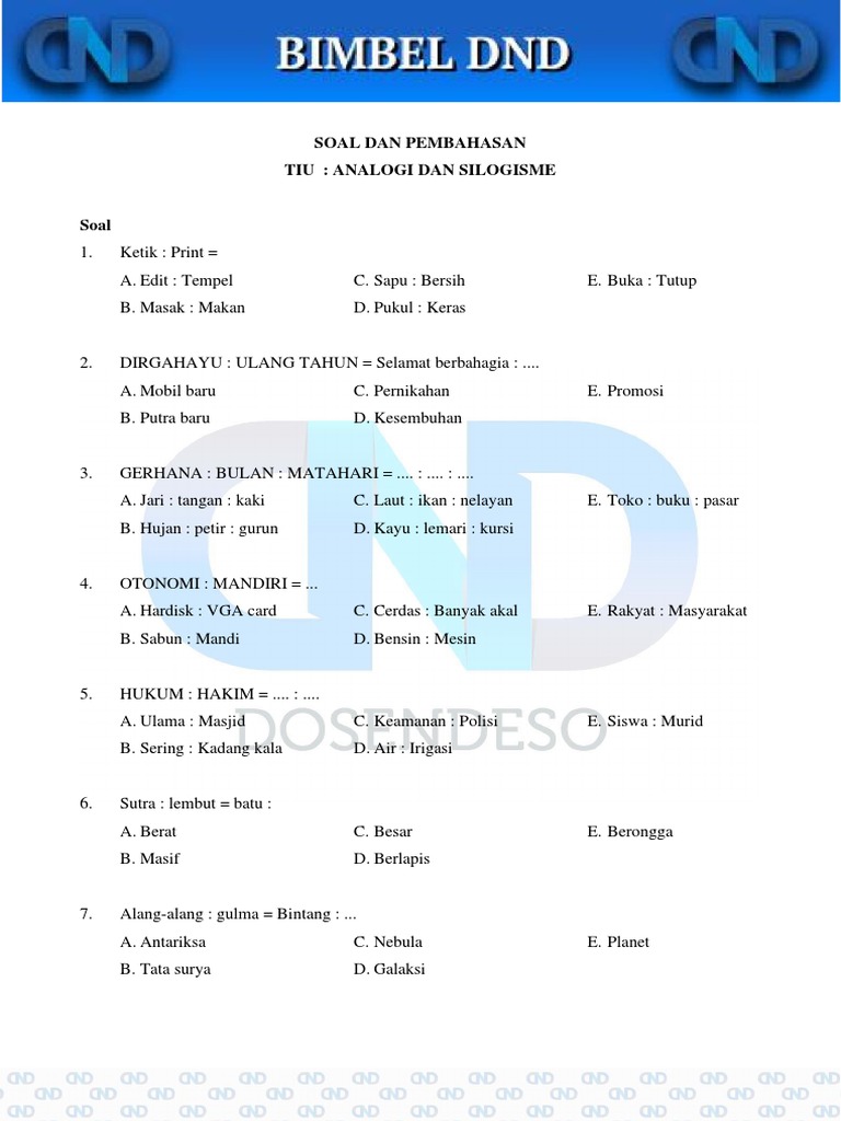 Tiu Analogi Silogisme - Bimbel DND | PDF