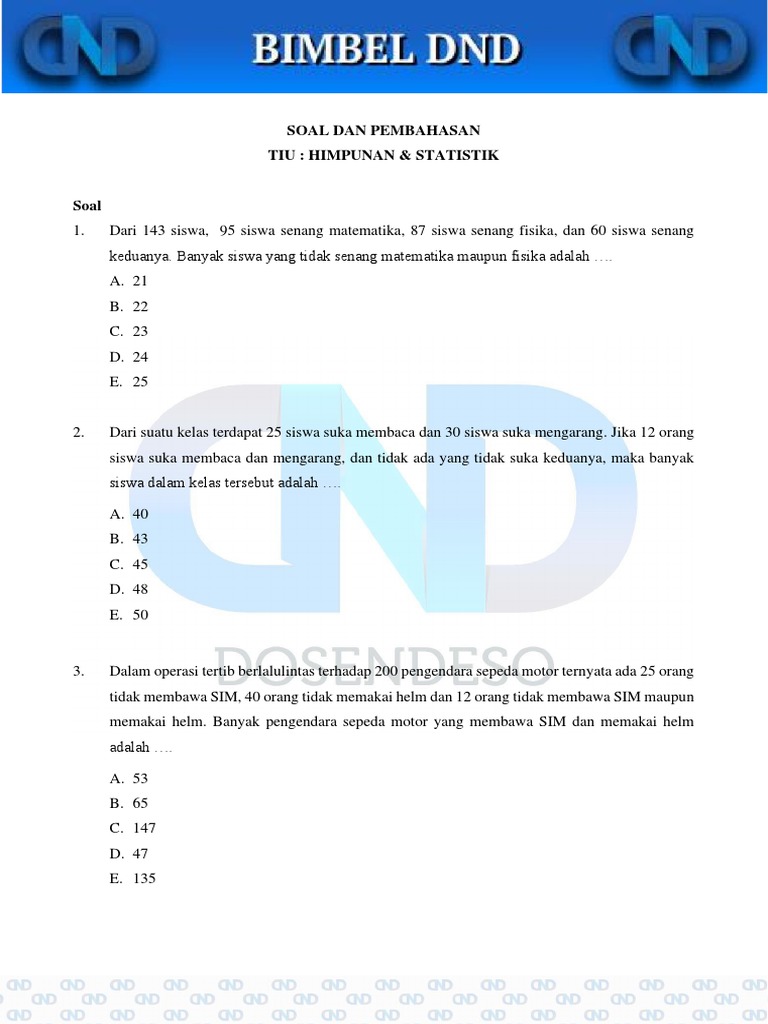 TIU HImpunan & Statistik - BIMBEL DND (SESI 2) | PDF | Metode & Bahan Ajar