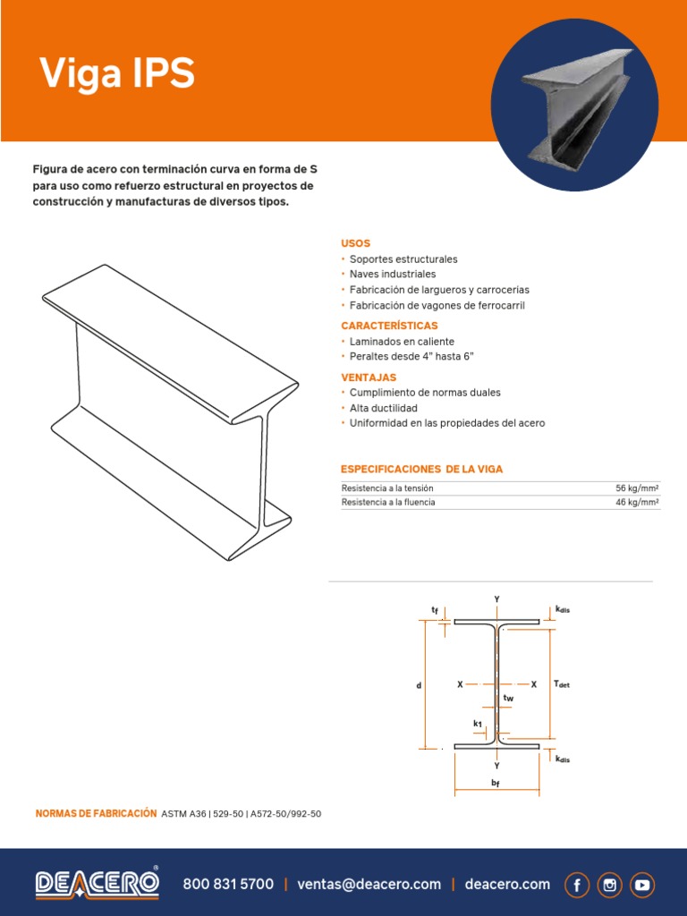 Vigas Ips Estructurales Deacero Ficha Tecnica | PDF | Ingeniero civil | Materiales