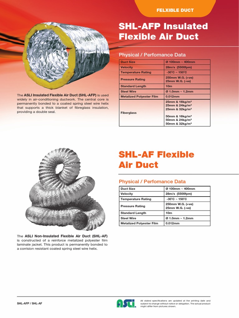SHL-AFP Insulated Flexible Air Duct | PDF | Duct (Flow) | Applied And ...
