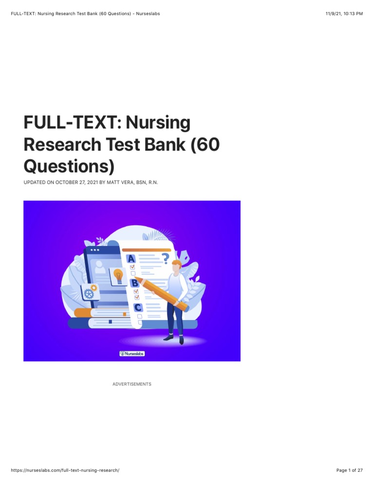 Nursing Research Test Bank (20 Questions) - Nurseslabs | PDF ...