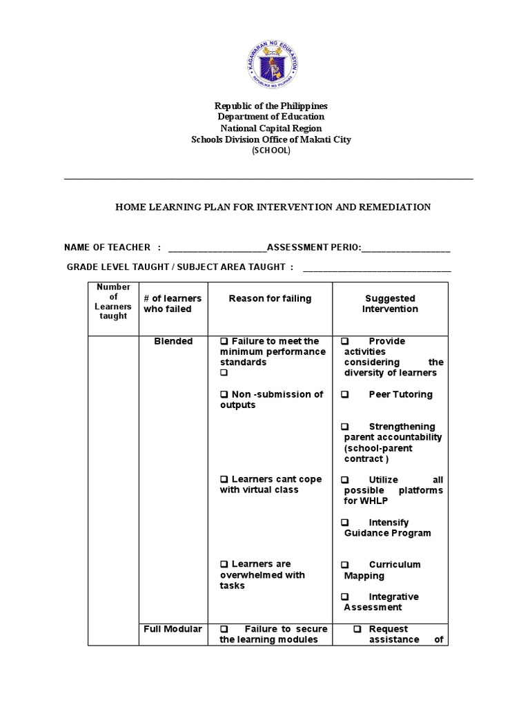Home Learning Plan For Remediation | PDF | Pedagogy | Teaching