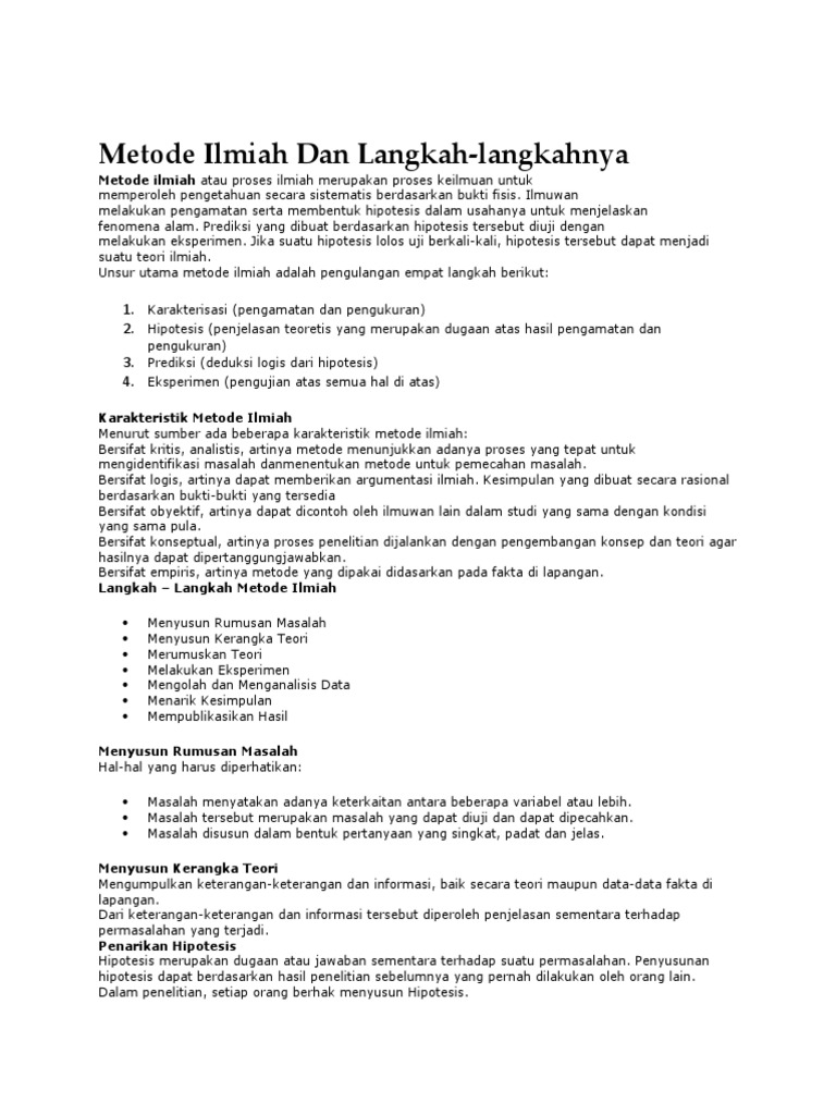 Metode Ilmiah Dan Langkah Langkahnya | PDF Metode Ilmiah Dan Langkah Langkahnya | PDF