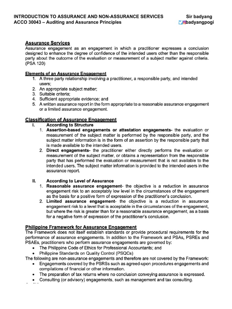 Introduction To Assurance and Non Assurance Engagements - Class ...