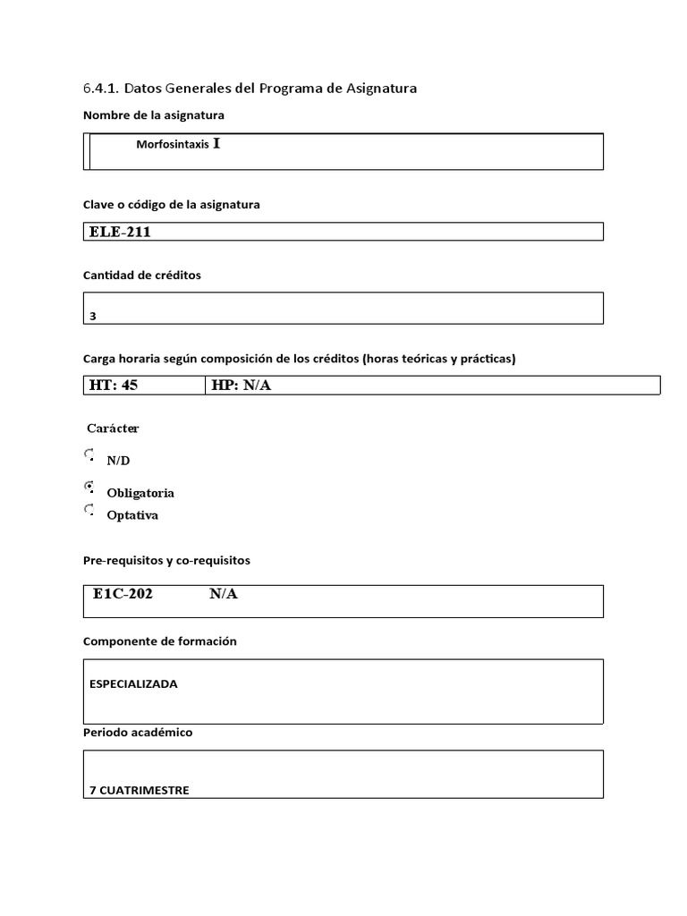 Programa de Morfosintaxis I (ELE-211) | PDF | Plan de estudios ...