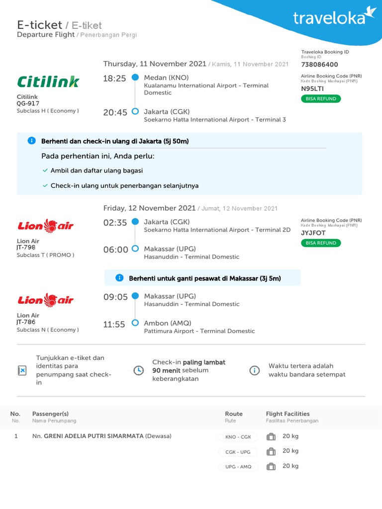Greni Adelia Putri Simarmata-KNO-N95LTI, JYJFOT-AMQ-FLIGHT - ORIGINATING | PDF