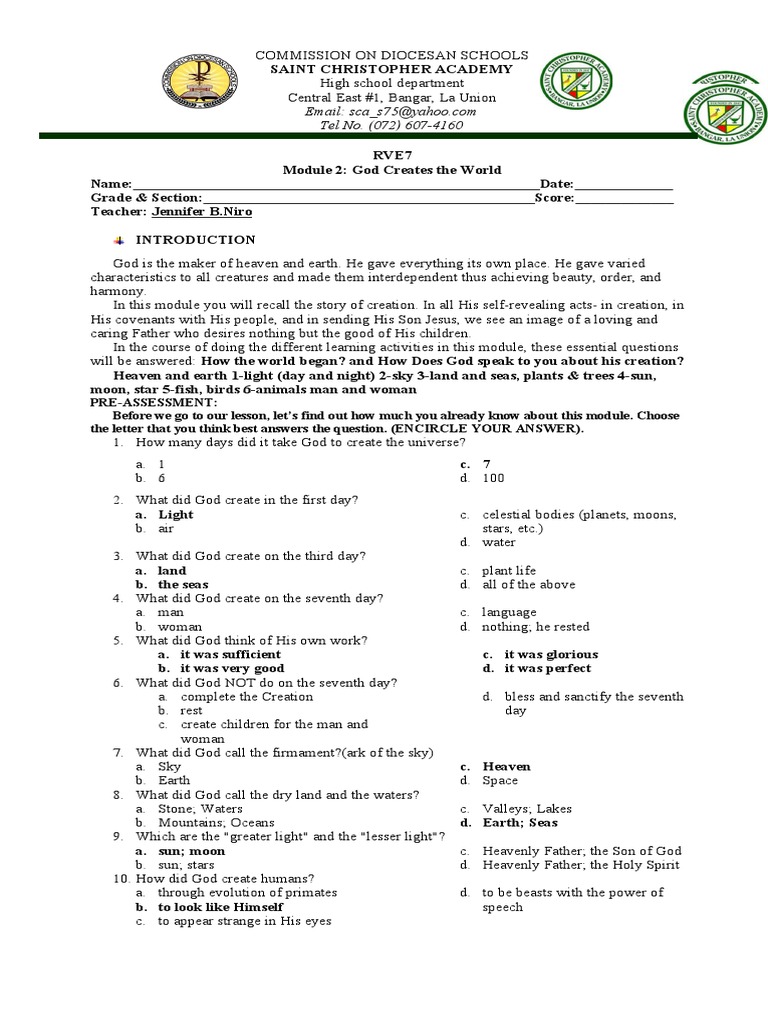 CLE Grade 7 Module 2 | PDF | Genesis Creation Narrative | Religious ...