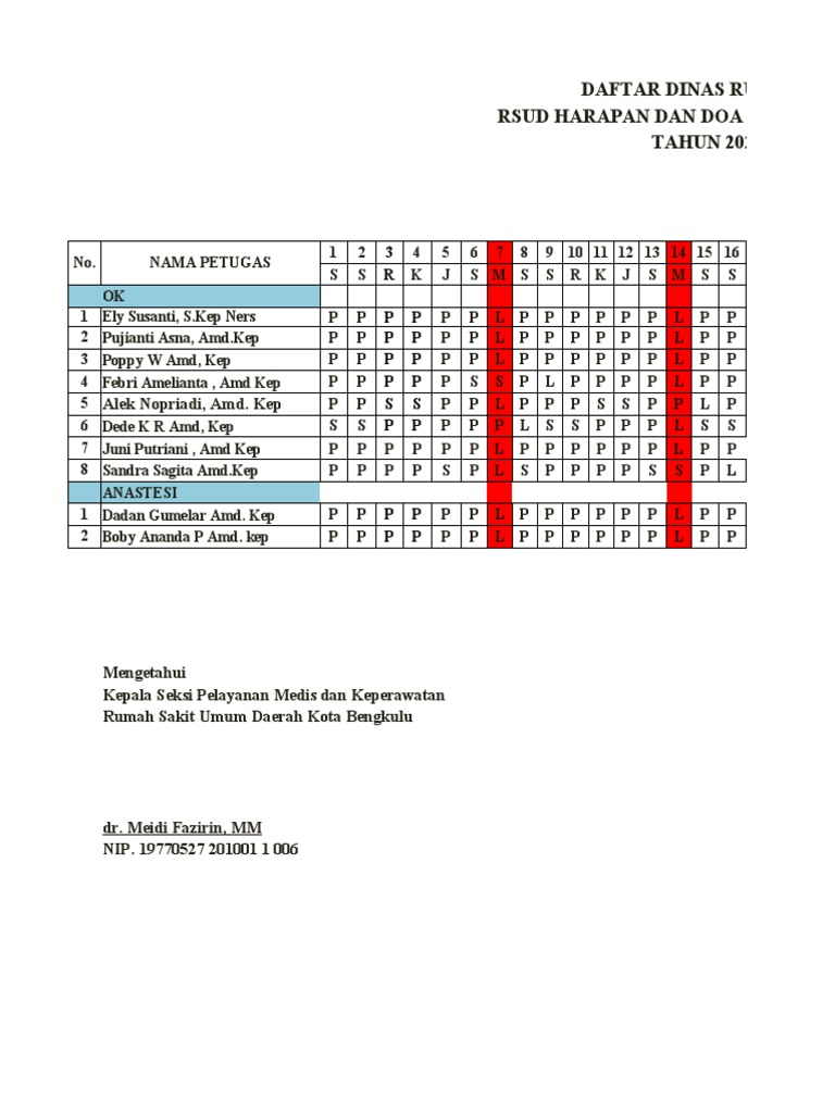Jadwal Dinas Absen Ok 2020 Fix | PDF
