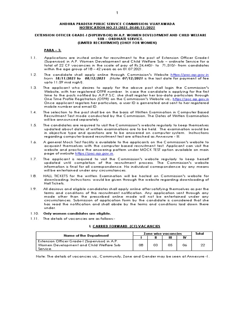 APPSC Extension Officer Recruitment 2021 | PDF