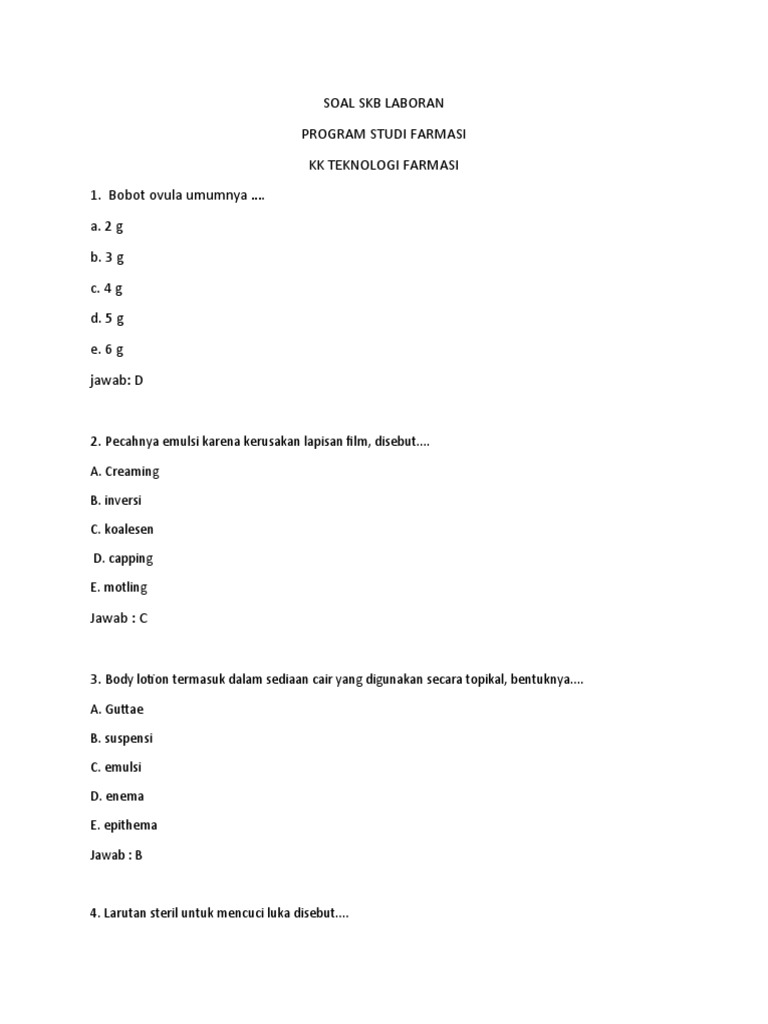 Soal SKB Laboran Farmasi | PDF