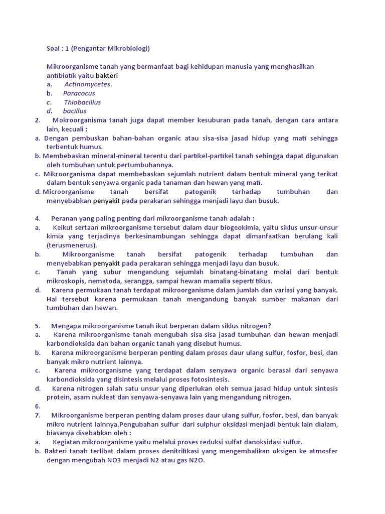 Soal Mikrobiologi dan Bakteri | PDF