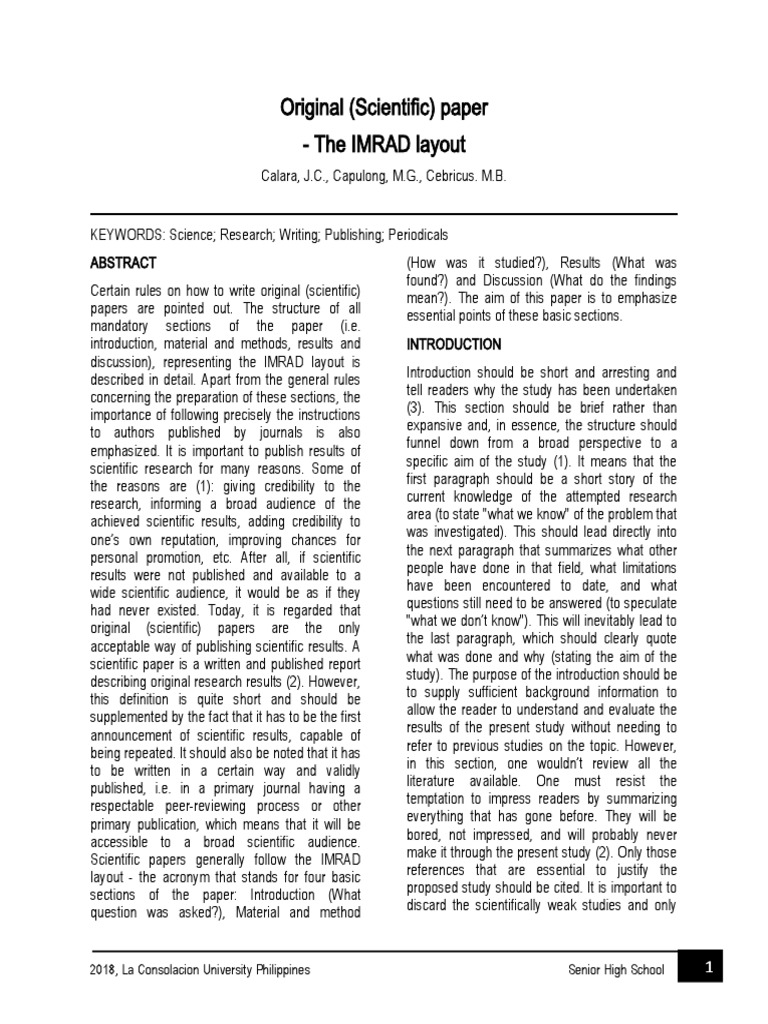 Original (Scientific) Paper - The IMRAD Layout | PDF | Statistics ...