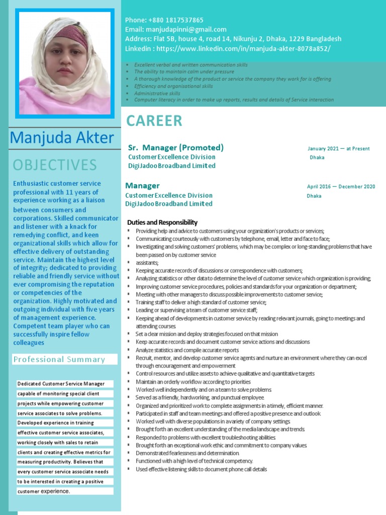 Resume of Manjuda Akter | PDF | Sales | Competence (Human Resources)