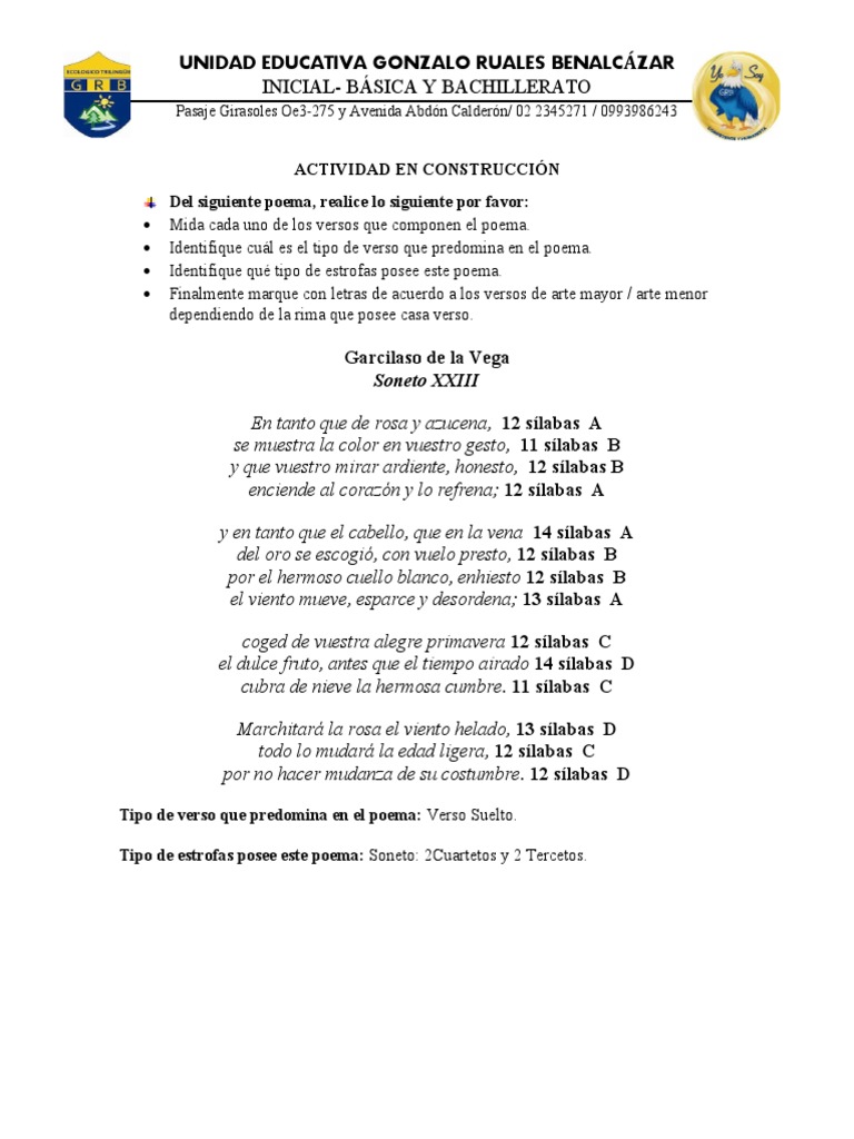 Garcilaso de La Vega Soneto XXIII | PDF