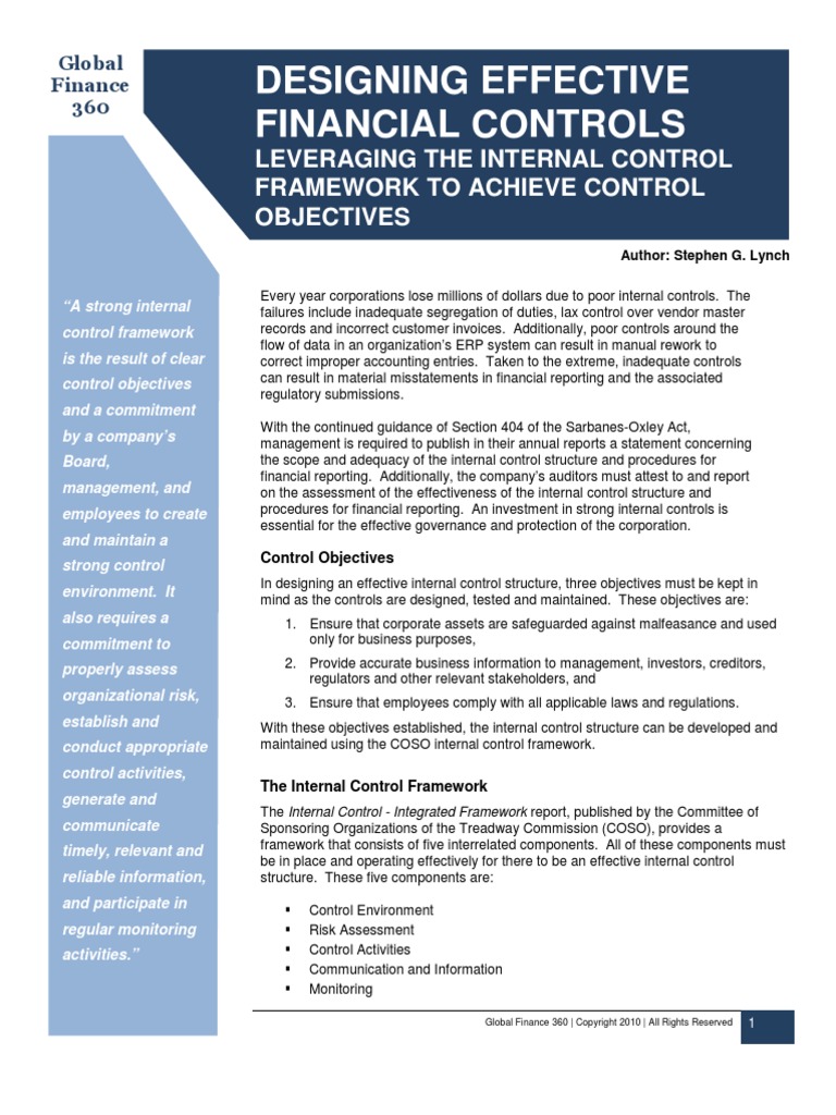 Designing Effective Financial Controls - Leveraging The Internal ...