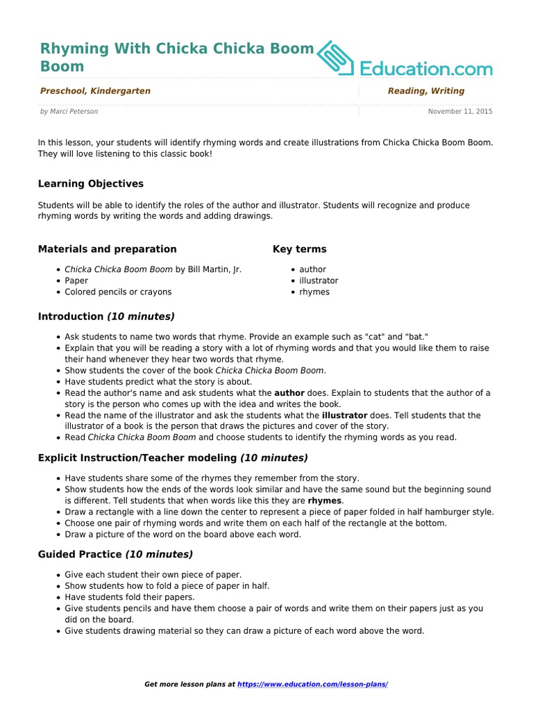 Rhyming With Chicka Chicka Boom Boom | PDF | Books | Lesson Plan