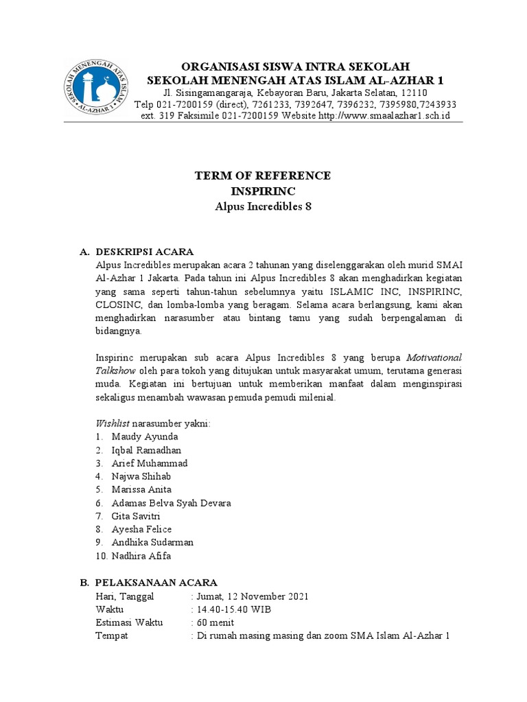 Term of Reference Nadhira Afifa | PDF