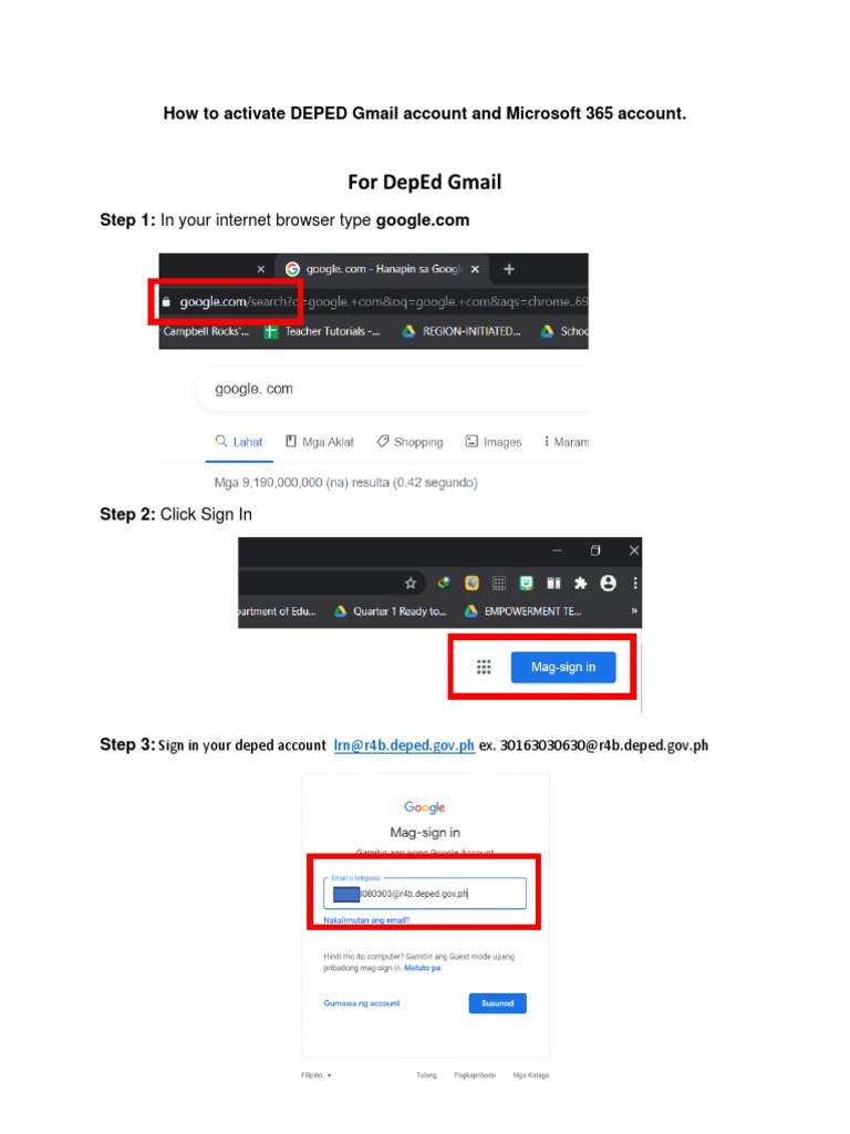 How To Activate DEPED Gmail Account and Microsoft 365 Account | PDF