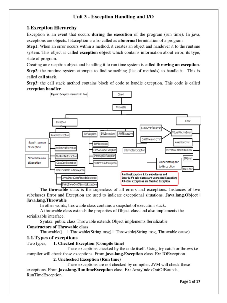 Unit 3 Exception Handling And Io Pdf Class Computer Programming Method Computer 