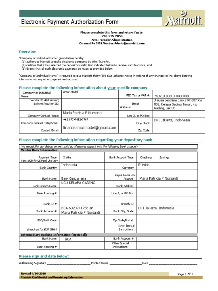 Electronic Payment Authorization Form | PDF | Payments | Banks