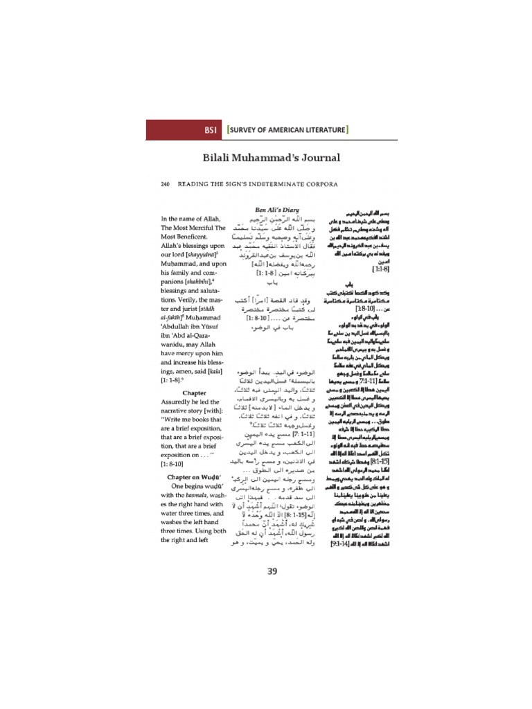 Bilali Muhammad's Journal: Survey of American Literature | PDF