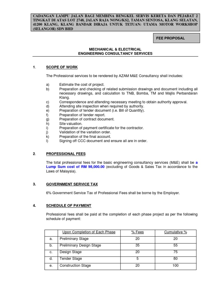 Engineering Consultancy Fee Proposal | PDF