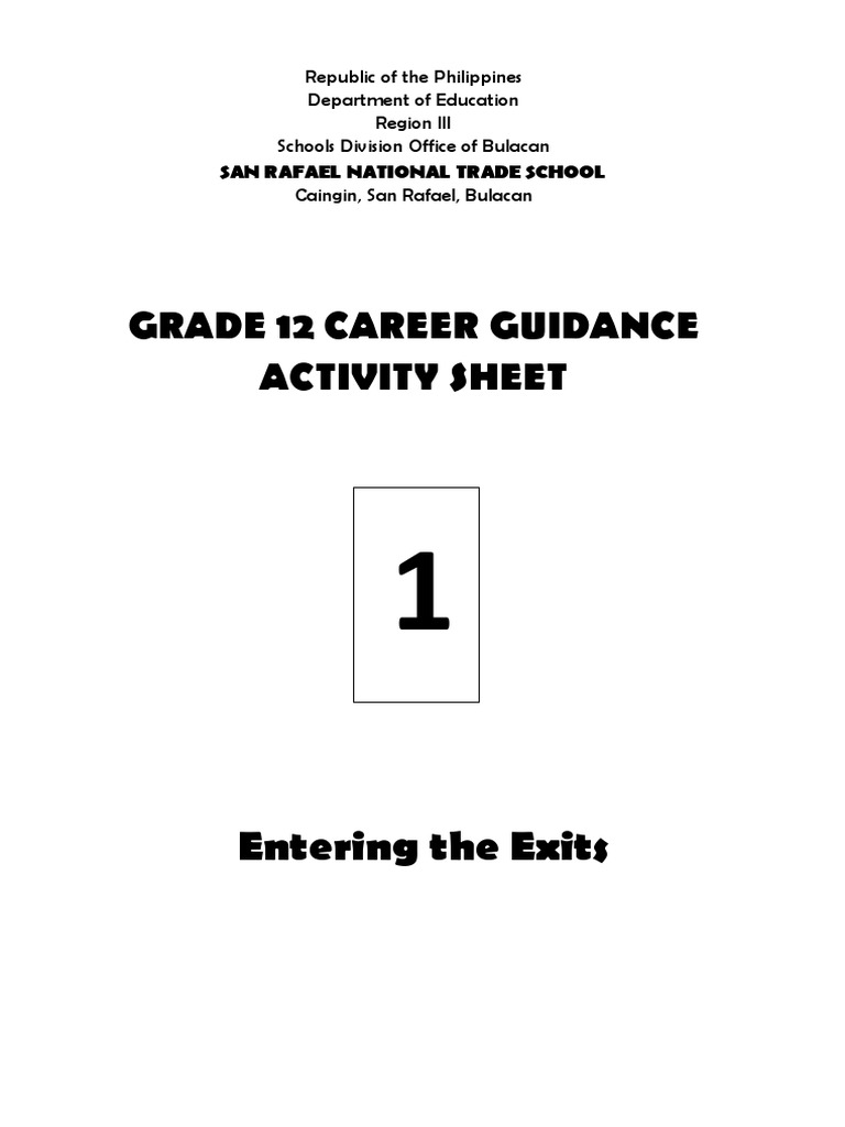 Grade 12 Career Guidance Activity Sheet: Entering The Exits | PDF ...