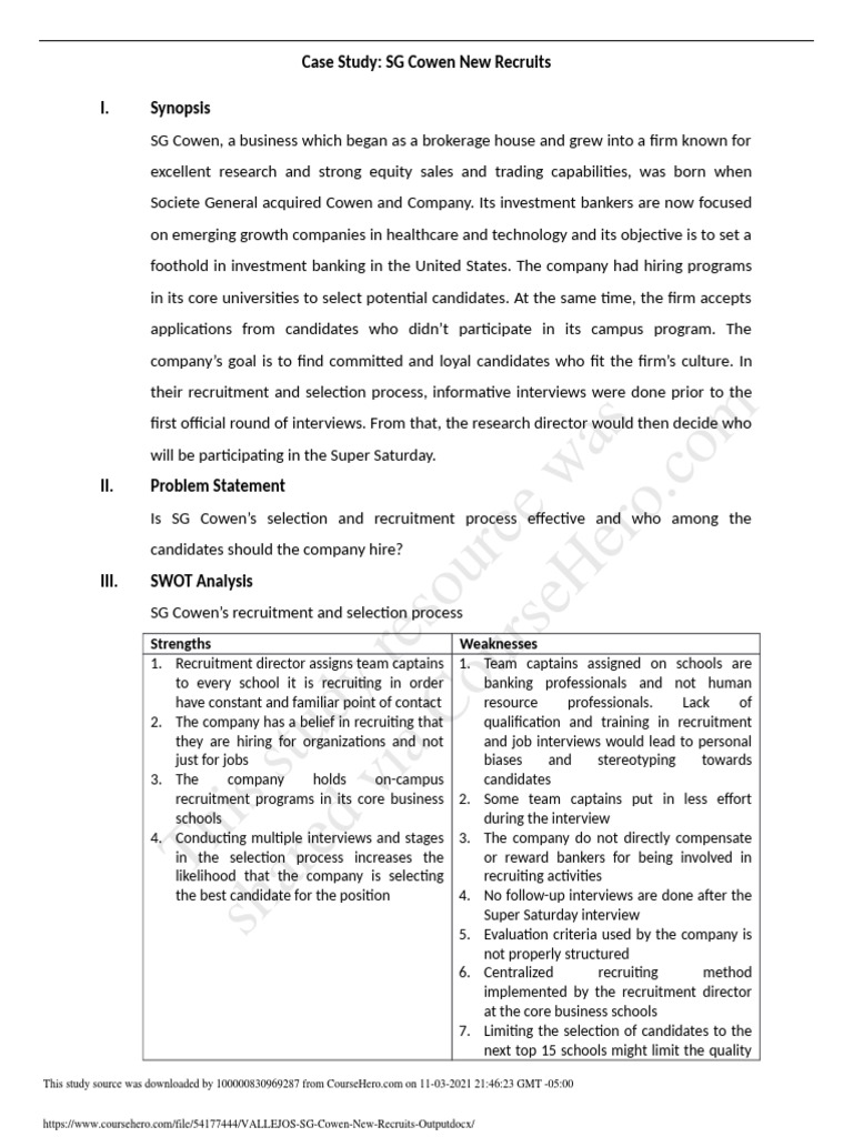 VALLEJOS SG Cowen New Recruits Output | PDF | Recruitment | Human ...