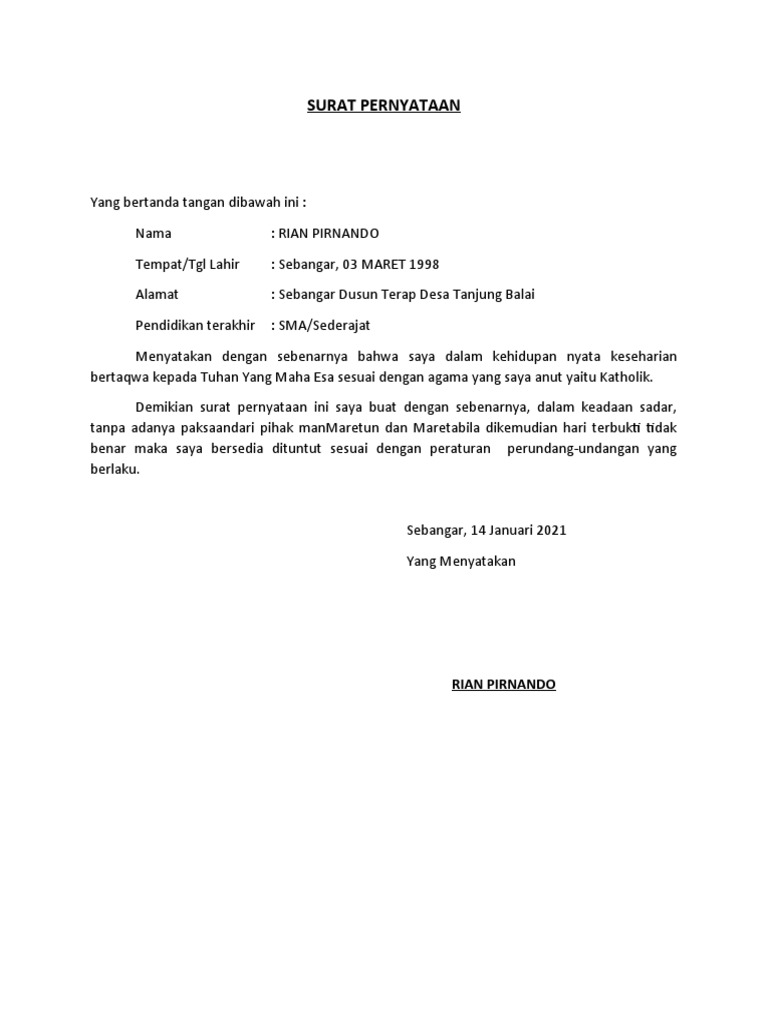 Surat Pernyataan Rian | PDF